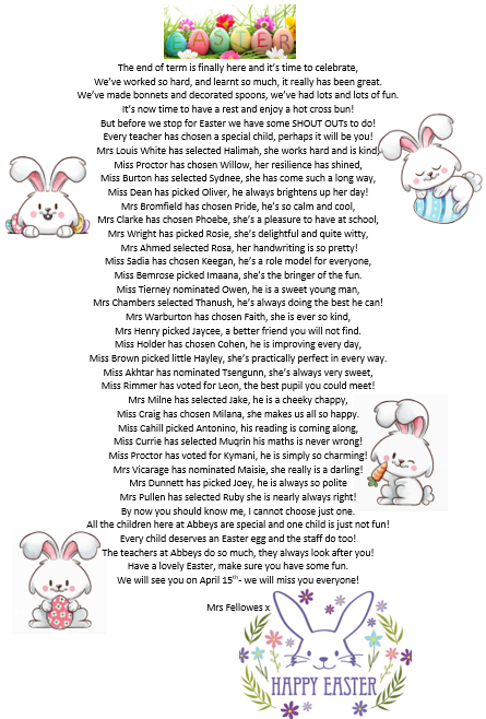 Abbeys Primary School Parent Portal - Easter Newsletter 2024